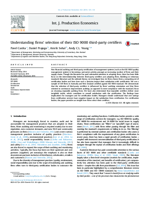 (PDF) Understanding firms׳ selection of their ISO 9000 third-party ...