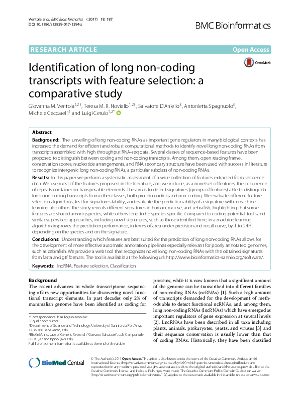 Pdf Identification Of Long Non Coding Transcripts With Feature
