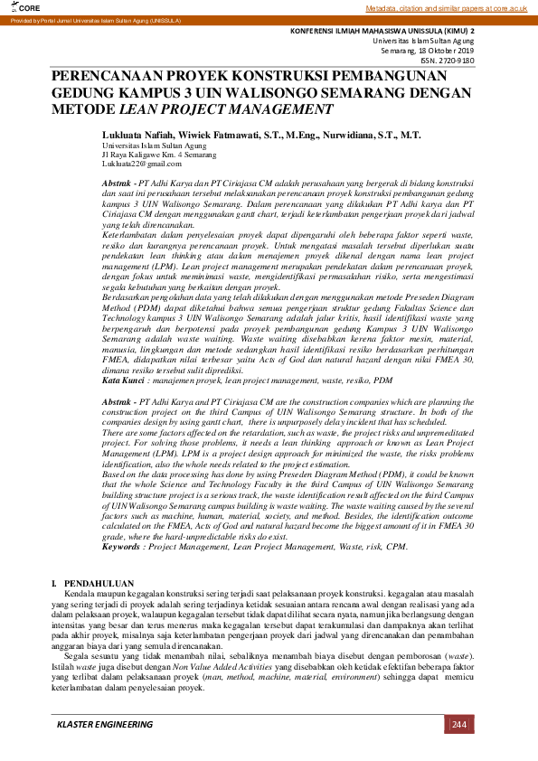 (PDF) Perencanaan Proyek Konstruksi Pembangunan Gedung Kampus 3 Uin ...