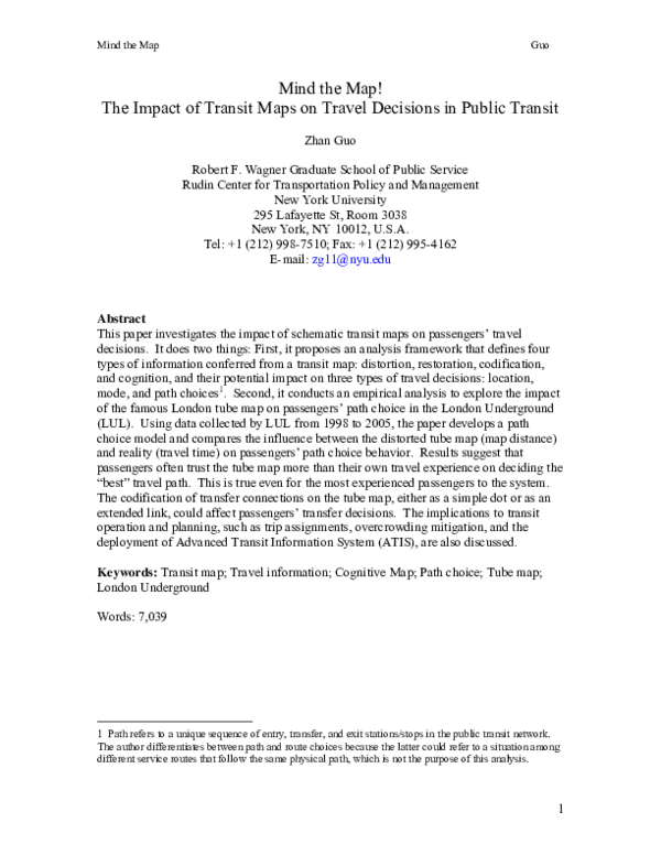 (PDF) Mind the Map Guo 1 Mind the Map ! The Impact of Transit Maps on ...