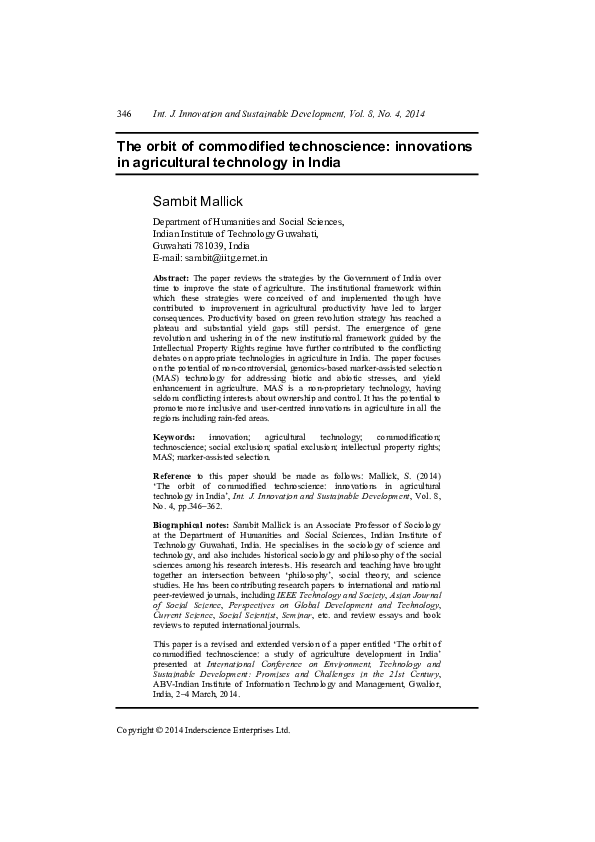 (PDF) The orbit of commodified technoscience: innovations in ...