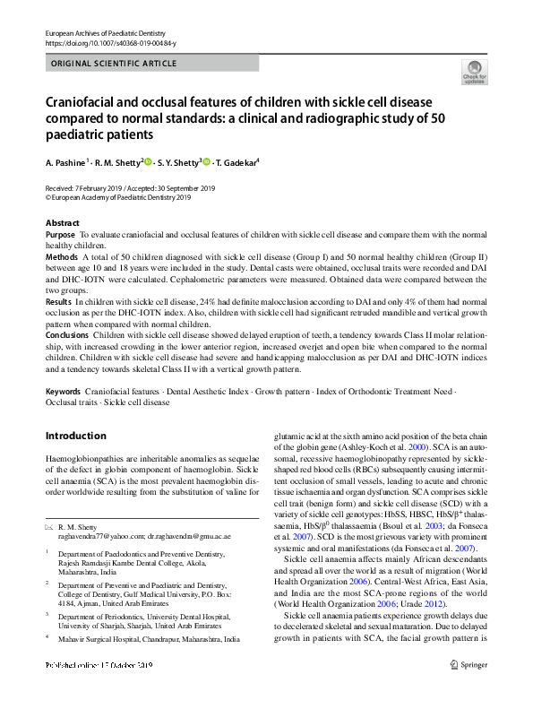 (PDF) Craniofacial and occlusal features of children with sickle cell disease compared to normal ...