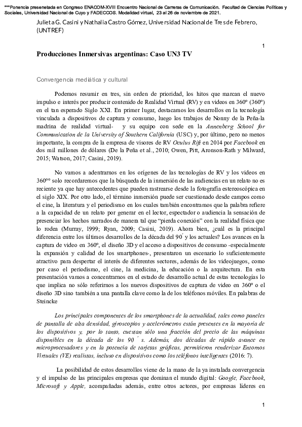 (PDF) Casini y Castro. Producciones Inmersivas en universidades ...