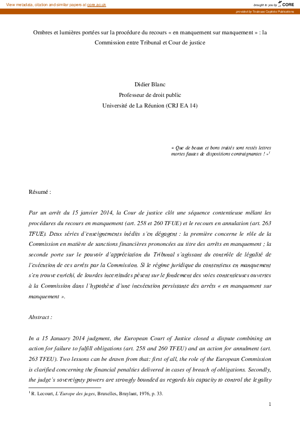 (PDF) Ombres et lumières portées sur la procédure du recours « en ...