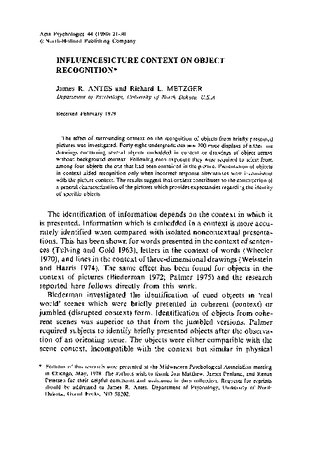 (PDF) Influencesicture context on object recognition