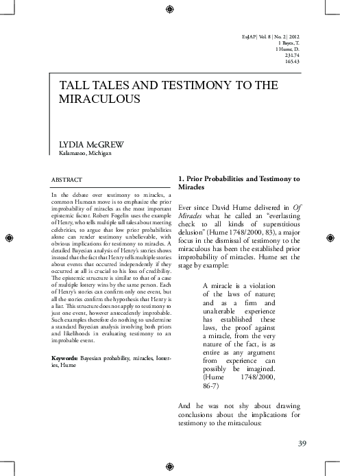 (PDF) Tall Tales and Testimony to the Miraculous