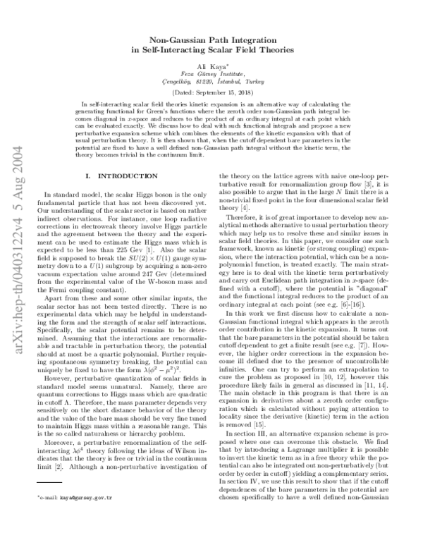 (PDF) Non-Gaussian path integration in self-interacting scalar field theories
