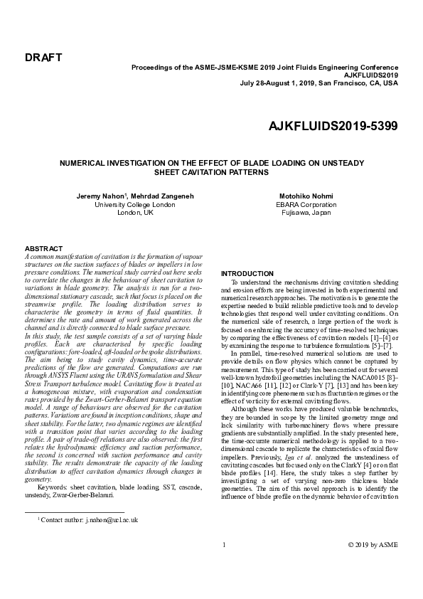Pdf Numerical Investigation On The Effect Of Blade Loading On Unsteady Sheet Cavitation Patterns