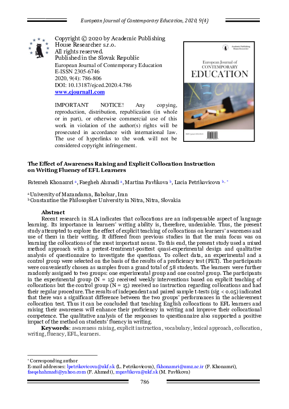 Pdf The Effect Of Awareness Raising And Explicit Collocation Instruction On Writing Fluency Of