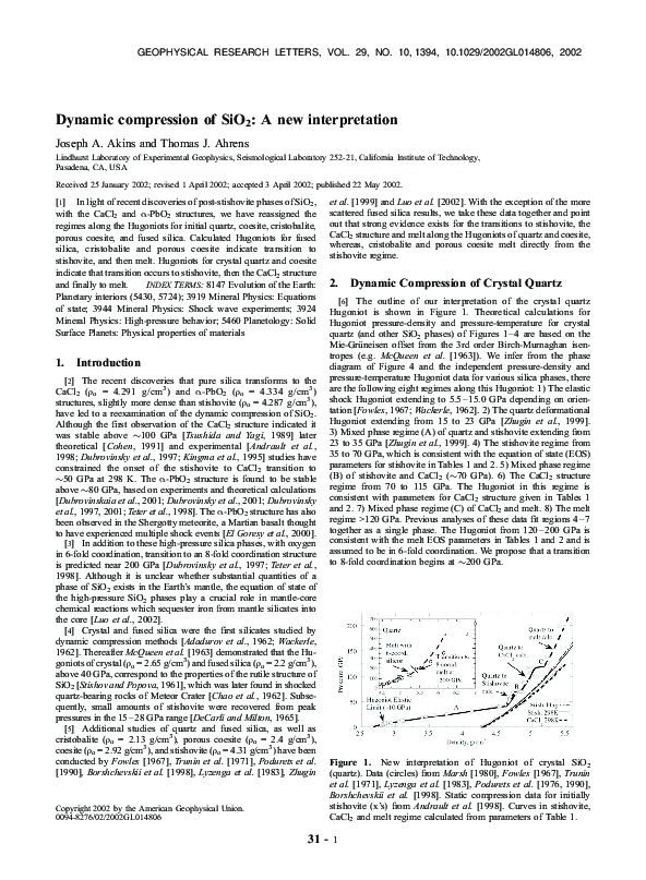 (PDF) Dynamic compression of SiO2: A new interpretation