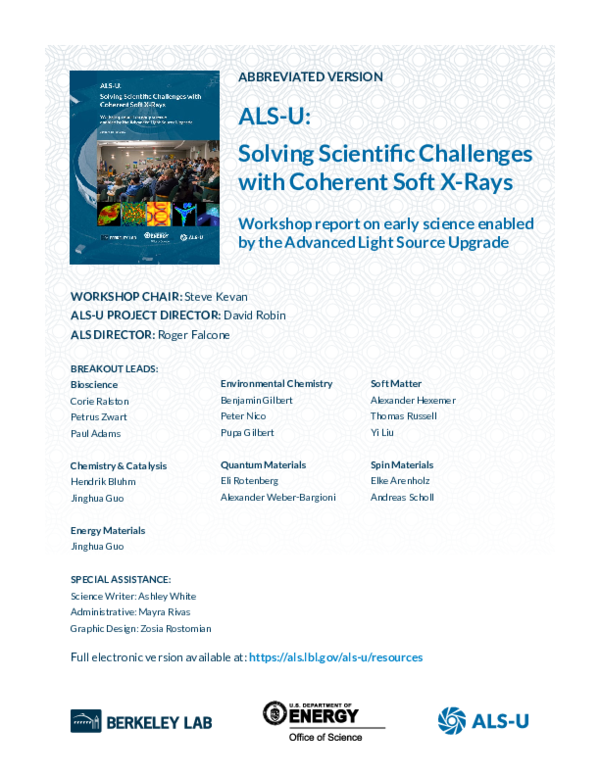 (PDF) ALS-U : Solving Scientific Challenges with Coherent Soft X-Rays ...