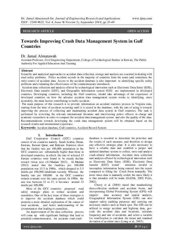 (PDF) Towards Improving Crash Data Management System in Gulf Countries