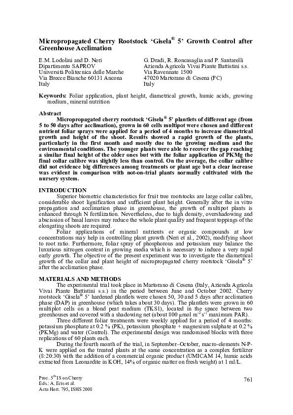 (PDF) Micropropagated Cherry Rootstock 'Gisela® 5' Growth Control After ...
