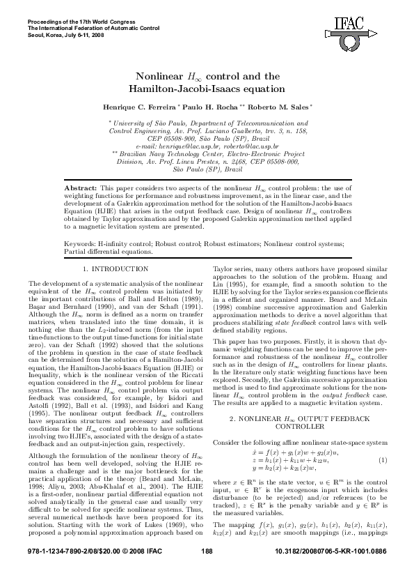 (PDF) Nonlinear H-Infinity Control and the Hamilton-Jacobi-Isaacs Equation