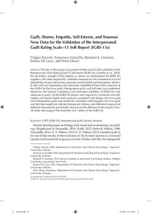 (PDF) Guilt, Shame, Empathy, Self-Esteem, and Traumas: New Data for the ...