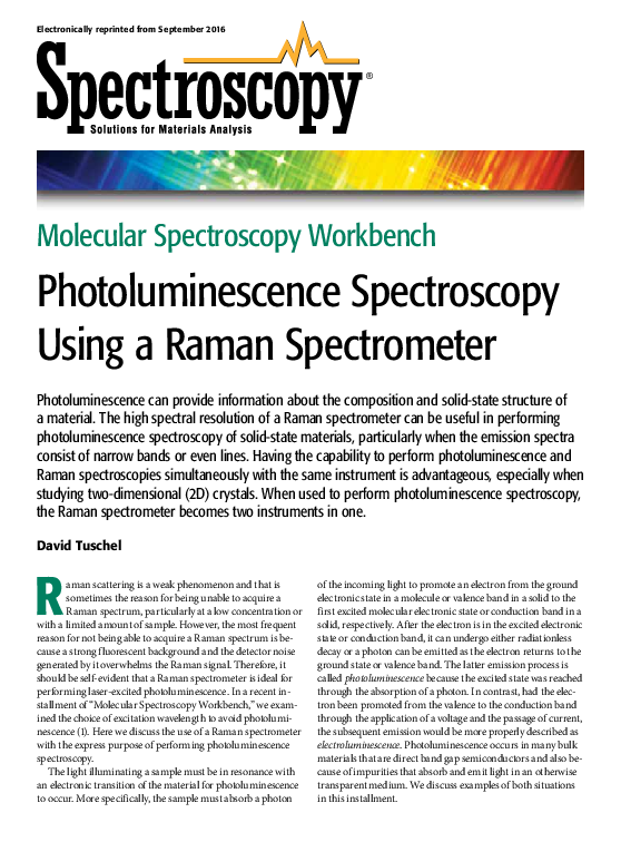 (PDF) Photoluminescence Spectroscopy Using a Raman Spectrometer Molecular Spectroscopy Workbench