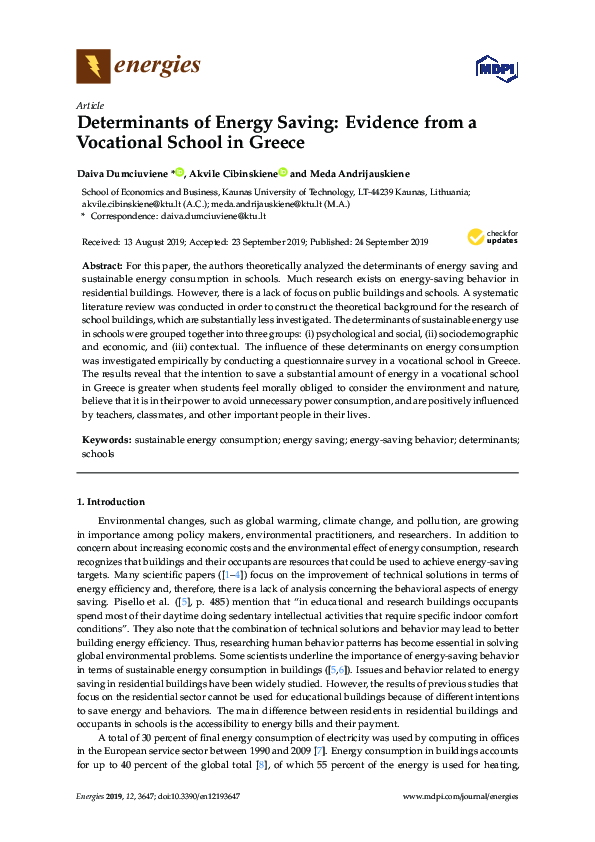 (PDF) Determinants of Energy Saving: Evidence from a Vocational School ...