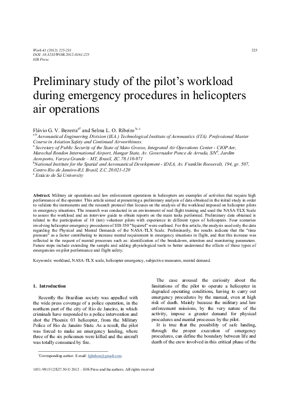 (PDF) Preliminary study of the pilot's workload during emergency ...