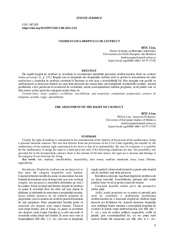 (PDF) The assignment of the right of usufruct