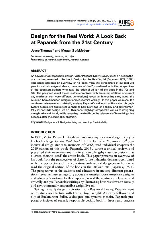 (PDF) Design for the Real World: A Look Back at Papanek from the 21st ...