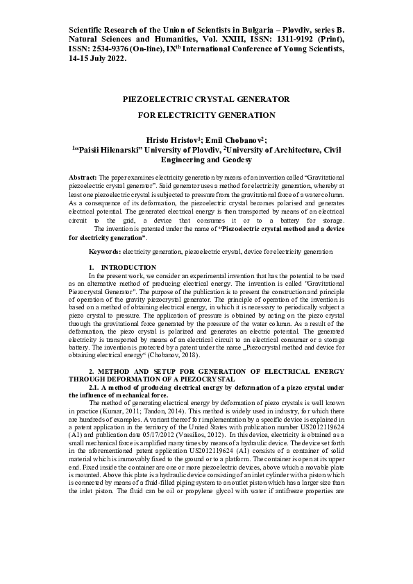 (PDF) PIEZOELECTRIC CRYSTAL GENERATOR FOR ELECTRICITY GENERATION