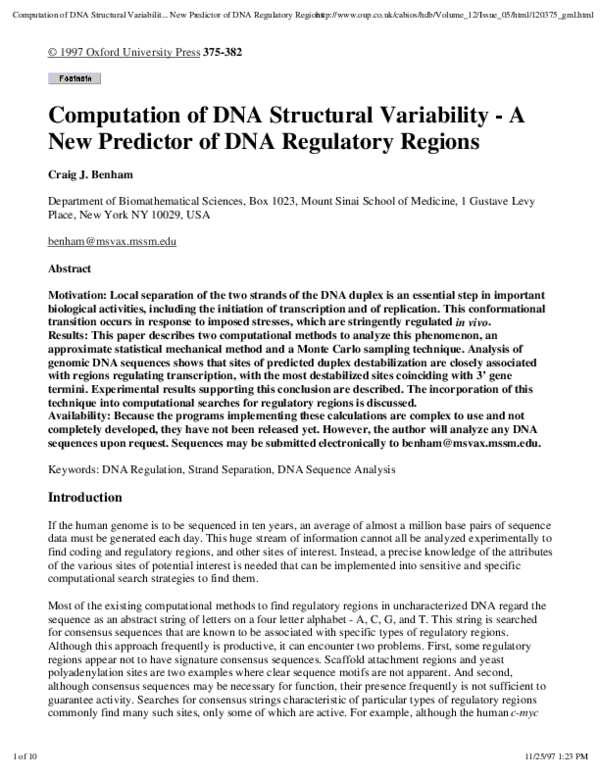 (PDF) Computation of DNA structural variability—a new predictor of DNA ...