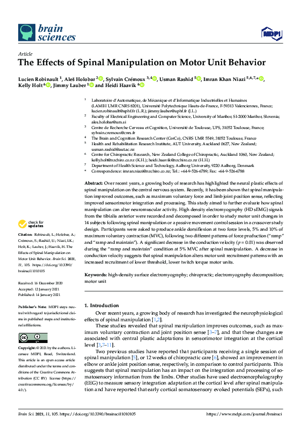 (PDF) The Effects of Spinal Manipulation on Motor Unit Behavior