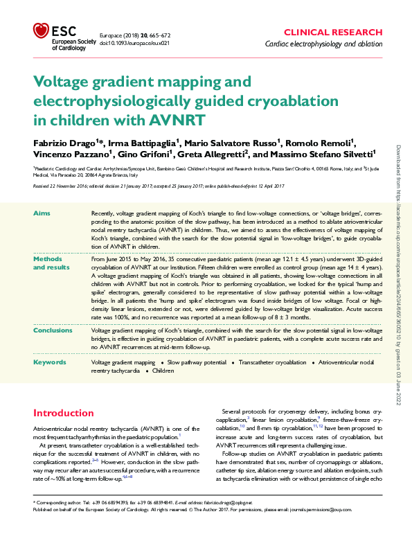 (PDF) Voltage gradient mapping and electrophysiologically guided cryoablation in children with AVNRT