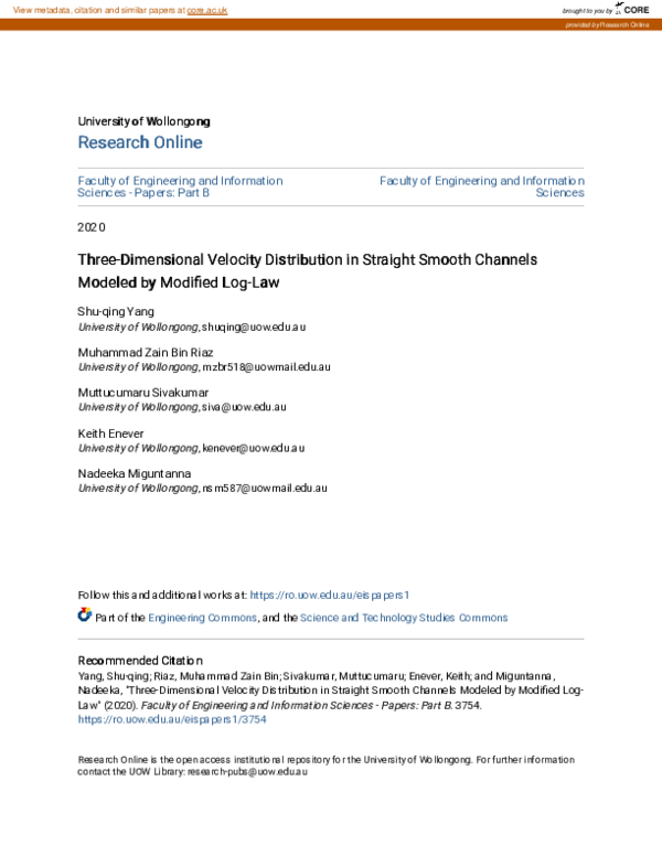 (PDF) Three-Dimensional Velocity Distribution in Straight Smooth ...