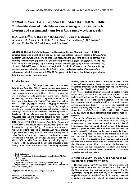 (PDF) Nomad Rover Field Experiment, Atacama Desert, Chile: 2 ...