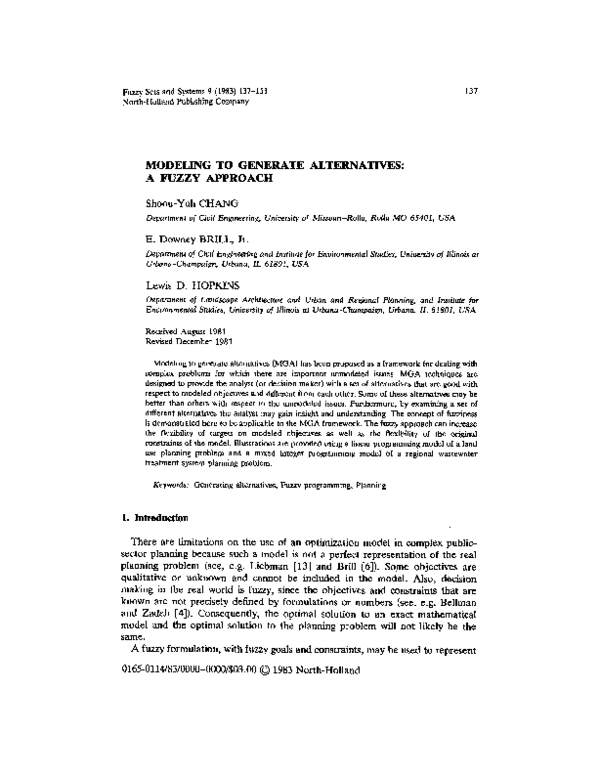 (PDF) Modeling to generate alternatives: A fuzzy approach | Lewis ...