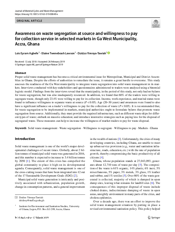 (PDF) Awareness on waste segregation at source and willingness to pay ...