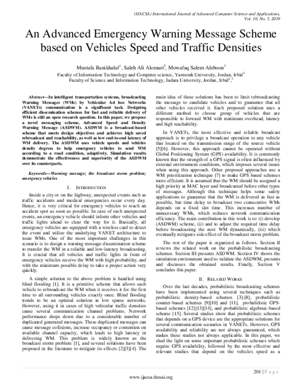 (PDF) An Advanced Emergency Warning Message Scheme based on Vehicles ...