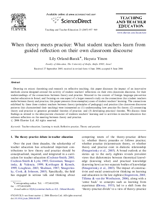 (PDF) When theory meets practice: What student teachers learn from ...