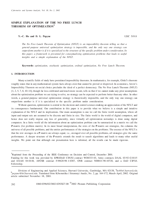 (PDF) Simple explanation of the no free lunch theorem of optimization ...