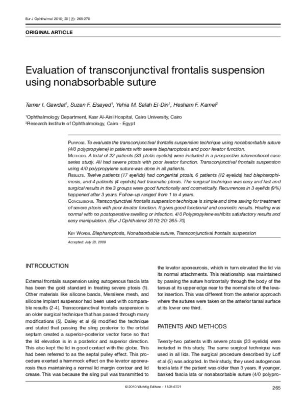 (PDF) Frontalis Suspension for Severe Blepharoptosis