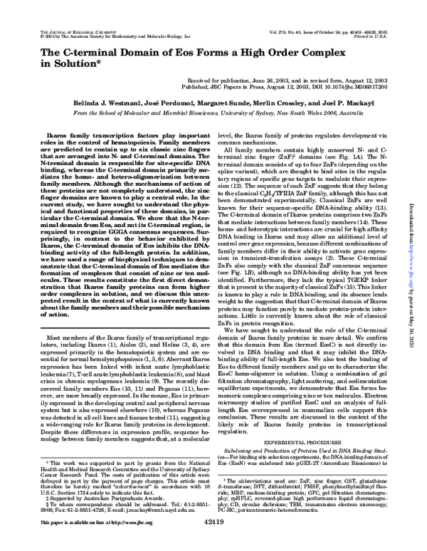 (PDF) The C-terminal domain of Eos forms a high order complex in ...