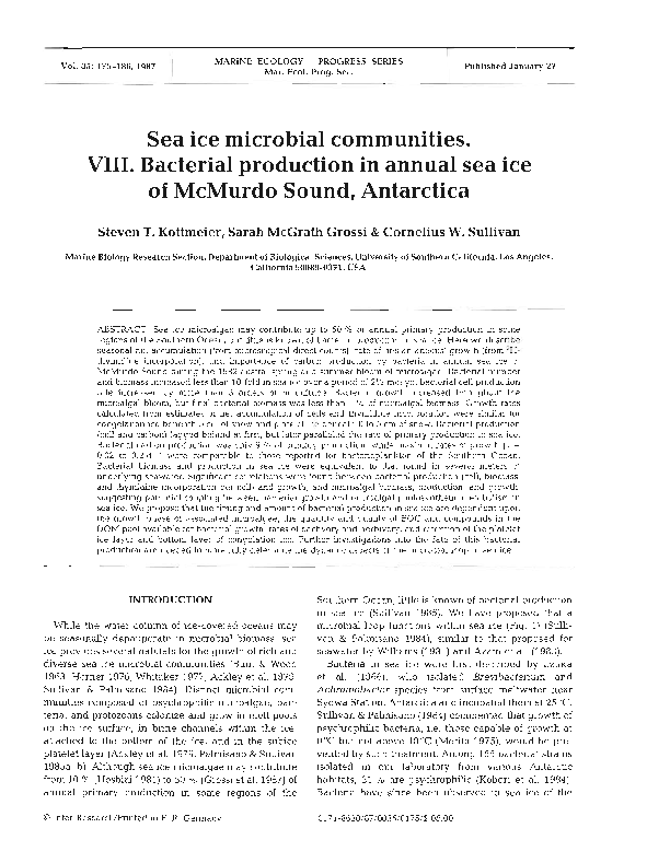 (PDF) Sea ice microbial communities. VIII. Bacterial production in ...