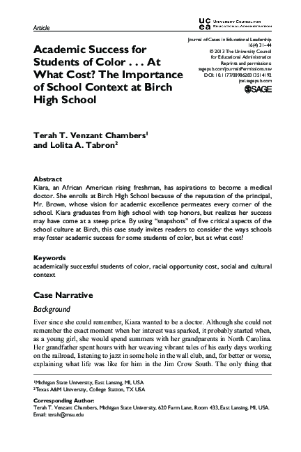 (PDF) Academic Success for Students of Color . . . At What Cost? The ...