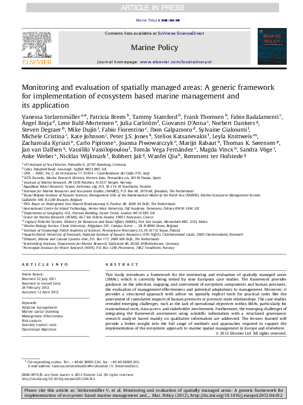 Pdf Monitoring And Evaluation Of Spatially Managed Areas A Generic