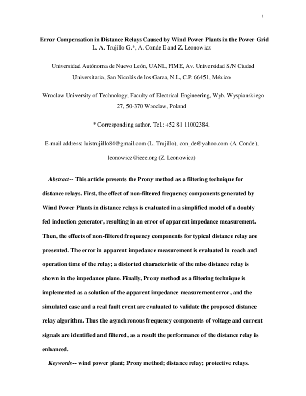 (PDF) Error compensation in distance relays caused by wind power plants ...