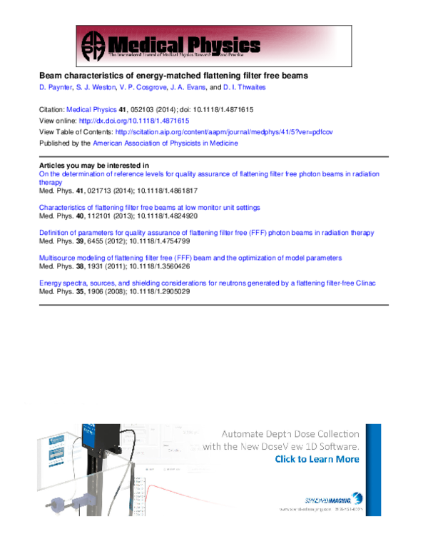 (PDF) Beam characteristics of energy-matched flattening filter free beams