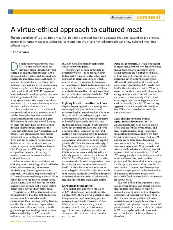 (PDF) A virtue-ethical approach to cultured meat
