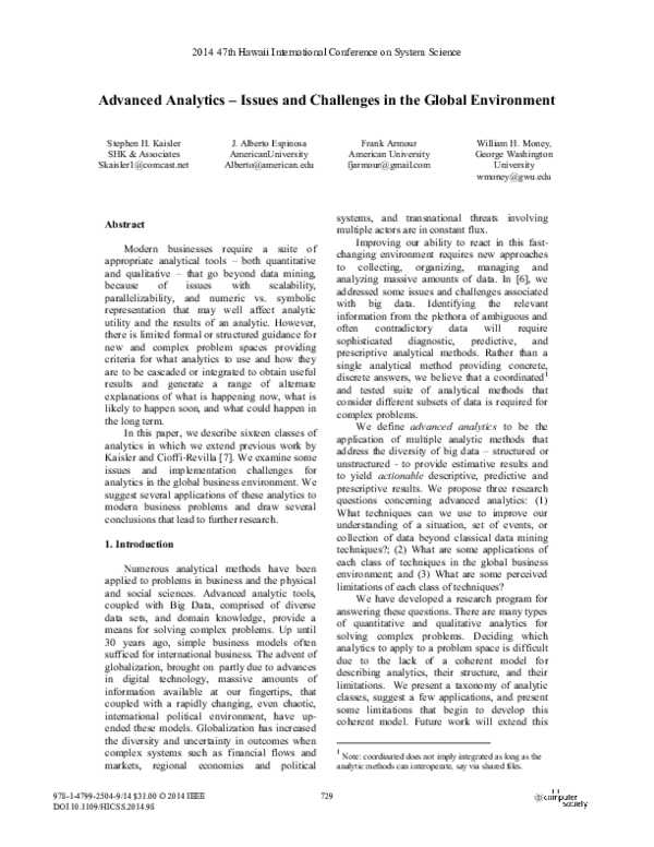 (PDF) Advanced Analytics -- Issues and Challenges in a Global ...