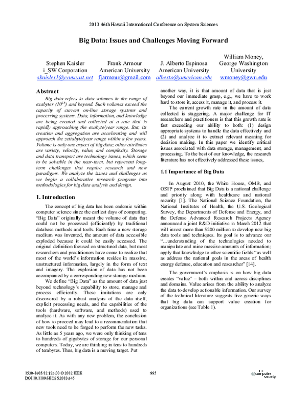 (PDF) Big Data: Issues and Challenges Moving Forward