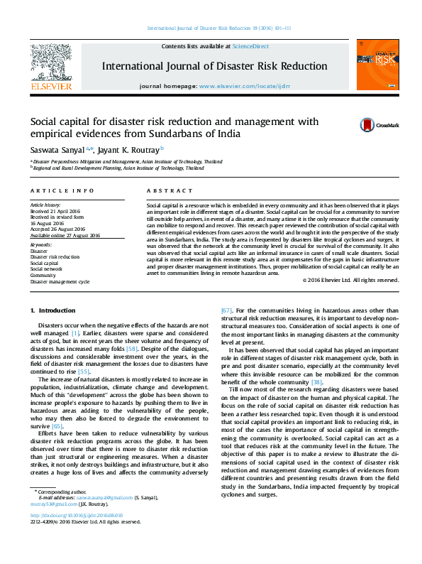 (PDF) Social capital for disaster risk reduction and management with ...