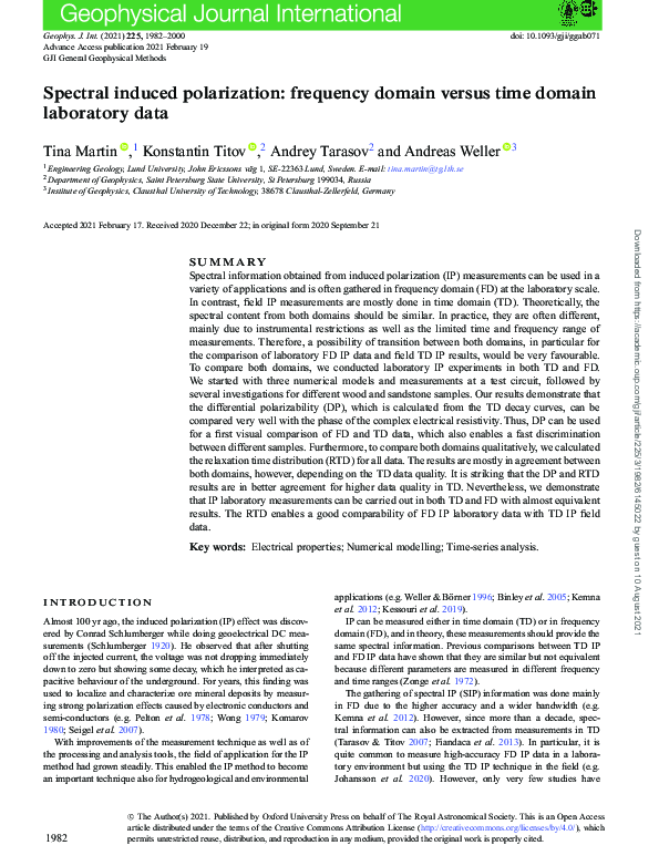 (PDF) Spectral induced polarization: frequency domain versus time domain laboratory data