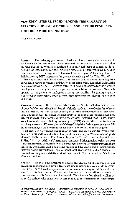 (PDF) New educational technologies: Their impact on relationships of dependence and ...