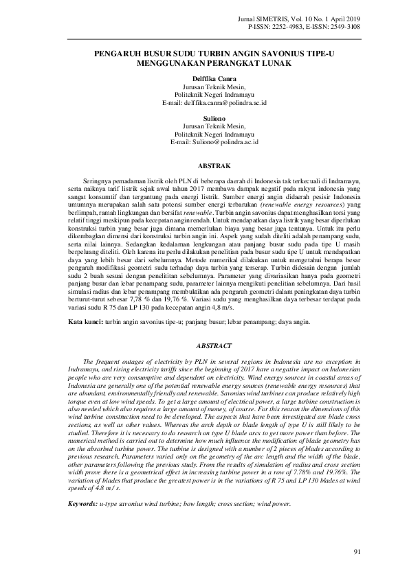 (PDF) Pengaruh Busur Sudu Turbin Angin Savonius Tipe-U Menggunakan ...