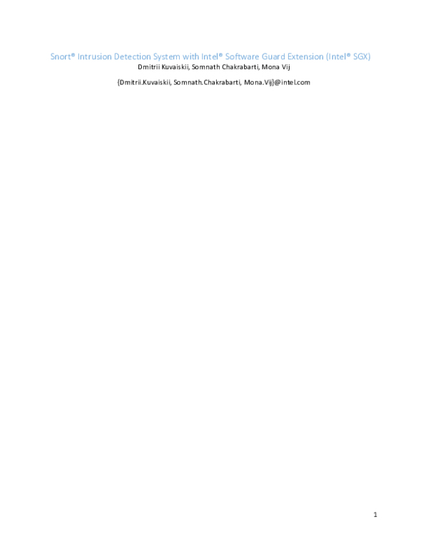 Pdf Snort Intrusion Detection System With Intel Software Guard